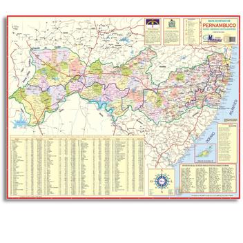 Mapa Estado De Pernambuco Politico Rodoviário Guia Ruas Escolar Poster ...
