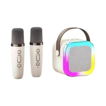 Máquina de Karaokê Infantil Bluetooth Portátil com 2 Microfones Sem Fio ...