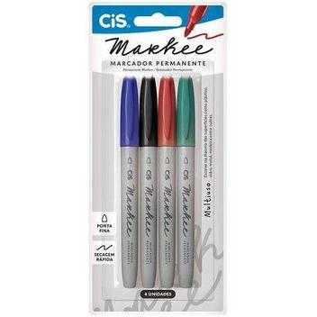 Marcador Permanente Ponta Fina Cis Markee C/4 Cores - CIS - Caneta ...