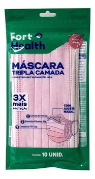 Máscara Rosa Tripla Camada Com Filtro Melt Blown 10un - fort health ...