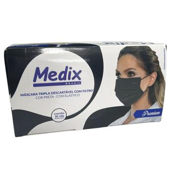 Máscara Tripla Descartável com Filtro 50 Unidades Preta Medix - Máscara ...