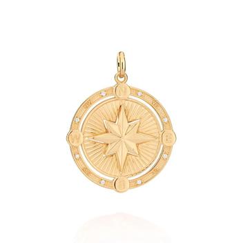 Medalha cara metade rosa dos ventos folheada a ouro 18k com zircônias ...