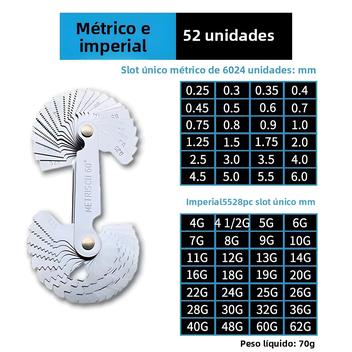 Medidor De Rosca Métrica De 60 Graus, Ferramenta De Medição De Passo De ...
