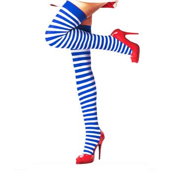 Meia 7/8 Longa Listrada Azul e Branco Marinheira: Festa Fantasia ...