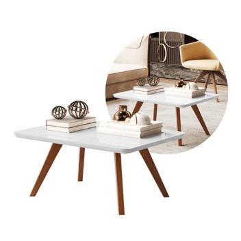 Mesa Centro Pequena Retangular Estilo Moderno Madeira Preta Off White ...