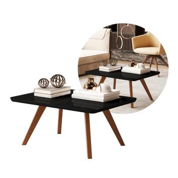 Mesa Centro Pequena Retangular Estilo Moderno Madeira Preta Off White ...