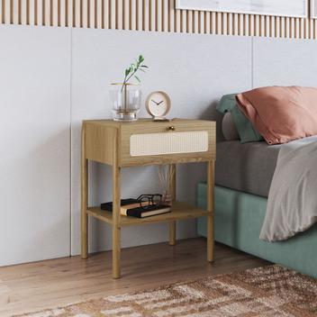 Mesa de Cabeceira Pandora 1 Gaveta Palhinha Pé Madeira Boho Naturart ...