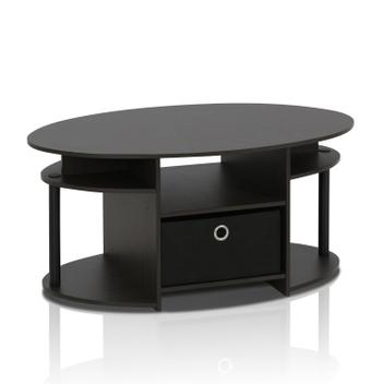 Mesa de Café Oval Furinno Jaya - Design Simples com Gaveta - Tampo em ...