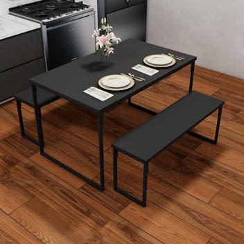Mesa de Jantar 2 Bancos 4 Lugares Retangular - Preto Industrial ...