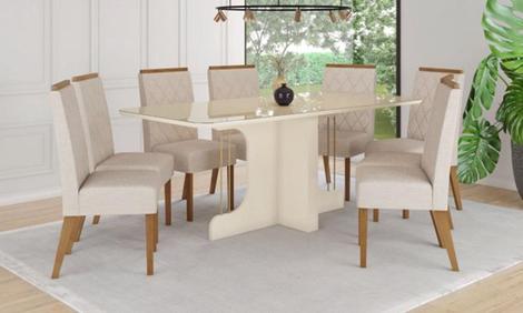 Mesa de Jantar Mavi 200 C. Vidro 8 Cad. Nina Linho - Henn - LM DECOR ...