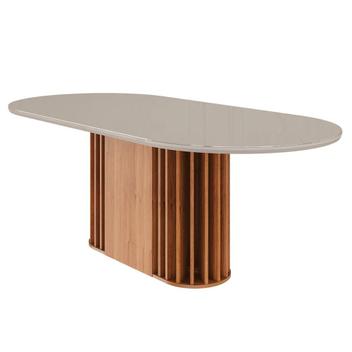 Mesa de Jantar Oval 210 cm 8 Lugares Julieta Tampo MDF/Vidro Cinamomo ...
