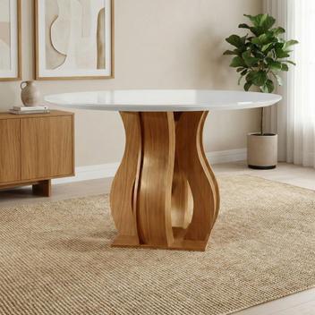 Mesa de Jantar Redonda 110cm Vidro/MDF 4 Lugares Castanho Cinamomo/Off ...