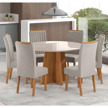 Mesa de Jantar Redonda Julieta Com 6 cadeiras Fran Mel/Off White/Marfim Casa Giulia - Mesa de ...