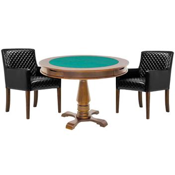 Mesa de Jogos Carteado Victoria Redonda Tampo Reversível Amêndoa com 2 ...