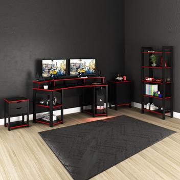 Mesa Gamer Para 2 Monitores em Curva Com Estante e 2 Balcões - Tecno ...