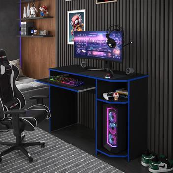 Mesa Gamer Para Escritorio PC Gamer Preto Fosco/ Azul - Makay Móveis ...