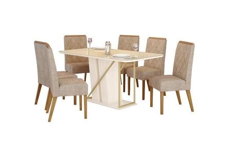 Mesa Jantar Andy 160 6 Cadeiras Nina Creme - Henn - Mesa de Jantar com ...
