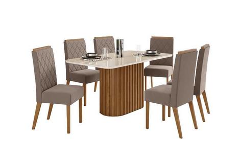 Mesa Jantar Solana 160 6 Cadeiras Nina Amendoa - Henn - Mesa de Jantar ...