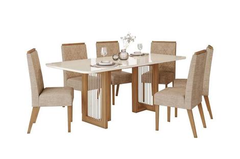 Mesa Jantar Yara 200 6 Cadeiras Nina Creme - Henn - Mesa de Jantar com ...