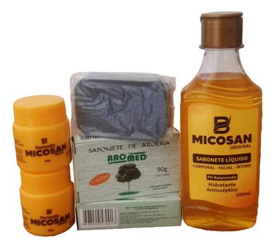 Micosan kit 2 Cremes para Micose mais 2 Sabonetes Aroeira barra mais 1 ...