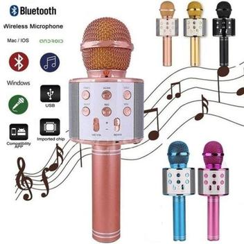 Microfone Karaoke caixinha de som recarregavel Bluetooth 2 Alto-Falant ...