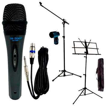 Microfone Leson LS-300 Com Cabo + Pedestal Smmax + Estante Partitura ...