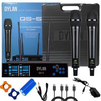 Microfone Sem Fio Dinâmico Cardioide Duplo Dylan QS-5 Profissional 300 canais - Microfone ...