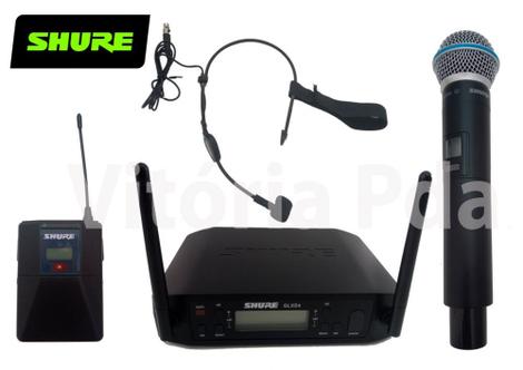 Microfone Shure profissional GLXD4 UHF sem fio duplo cardióide - Bastão e Auricular - Microfone ...