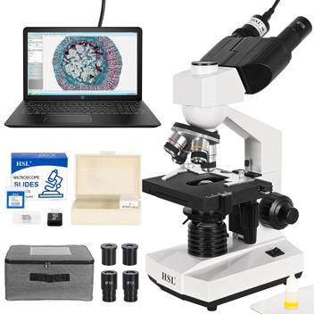 Microscópio binocular composto HSL 40X-2500X com câmera USB de 3 MP ...