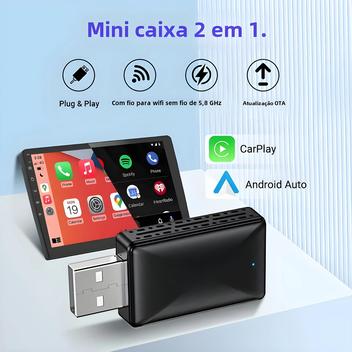 Mini Carbox Universal 2 em 1 com Fio e Sem Fio - CarPlay e Android Auto - Outros Games ...