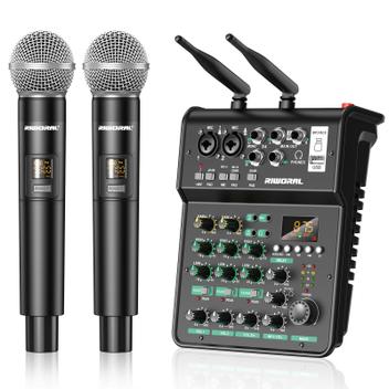 Mixer de Áudio Riworal de 4 Canais com Microfone Sem Fio - Preto ...