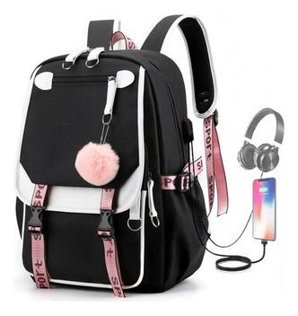 Mochila Juvenil Kawaii - Estilo Coreano com Porta USB - Mochilas ...