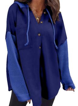 Moletom feminino SHEWIN com capuz casual com botões grandes, azul ...
