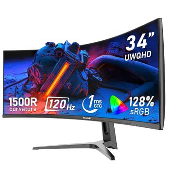 Monitor de jogos Gawfolk de 34 polegadas Ultrawide Curved 1500R 120 Hz ...