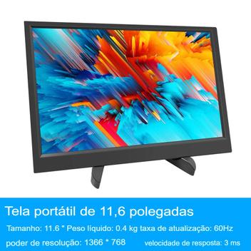 "Monitor portátil Tela 11.6"-Mucai, Suporte V , 60Hz, interface tipo C ...