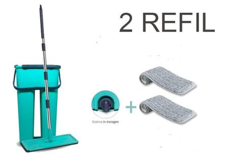 Mop Duplo Balde Multiuso Rodo Flat Esfregao Vazao de Agua Azul + Refil ...