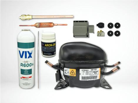 Motor compressor 1/5 r600a embraco em2p70clp 220v + kit instalação ...