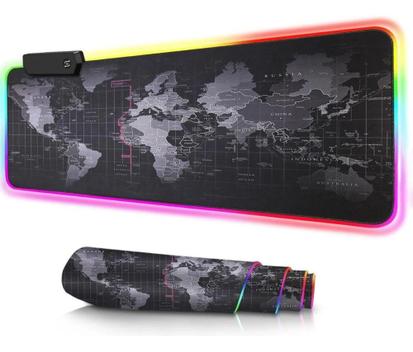 Mouse Pad Gamer Grande Luz Led Rgb Mapa Mundi 80x30 Jogador - Exbom ...