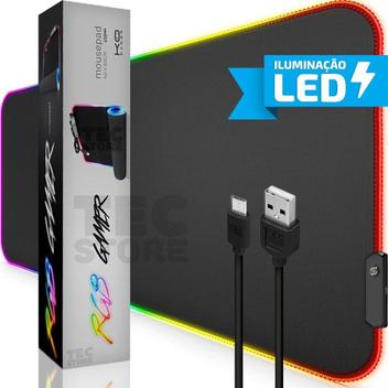 Mouse Pad Luz Led Rgb Iluminado Gamer Grande 90x40 Speed Usb - MBTech ...