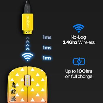 Mouse Pulsar X2V2 Wireless Mini Demon Slayer - Zenitsu - Mouse ...