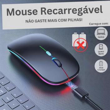 Mouse Wireless Luminoso Led RGB 2.4 GHZ Recarregável - mbr - Mouse ...