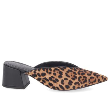 Mule Pelo Leopardo Salto Bloco Couro - Usaflex - Mule Feminino ...