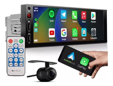 Multimídia 1 Din 6 Android Auto Apple Carplay Câmera De Ré - E-TECH - Central Multimídia para ...