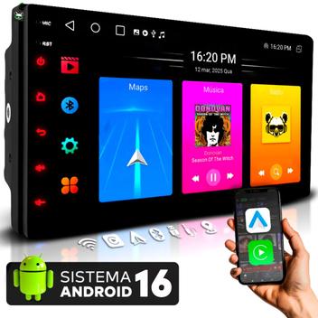 Multimídia Android 16 Octacore 4GB 7 Pol Ips 2 Din com Carplay - H-tech - Central Multimídia ...