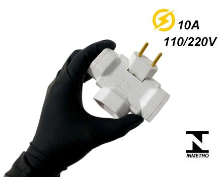 Multiplicador De Tomada Preto Benjamin 2 pino 3 Saídas Articulado Selo ...