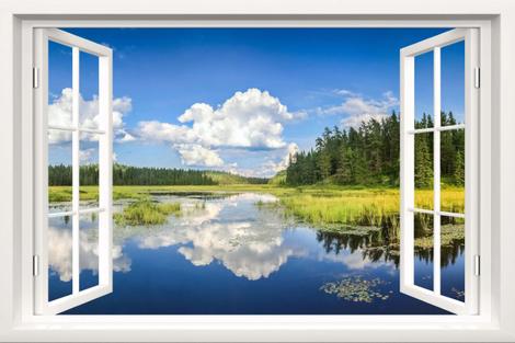 Mural de parede Fake Window Nature Lake Landscape 122x81cm x2 ...