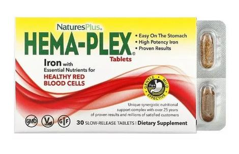 NaturesPlus, Hema-Plex, Ferro, 30 Comprimidos de Liberação Lenta ...