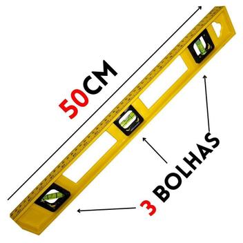 Nível De Mão Nivelador Pedreiro Resina 3 Bolhas Régua 50Cm - MB - Nível ...