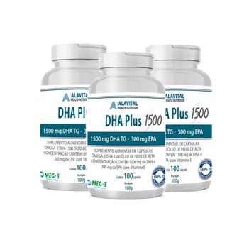 Ômega DHA Plus 1.500mg TG Alavital 100 Cáps Kit com 3 Potes - Ômega 3 ...