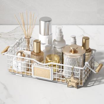 Organizador de balcão de banheiro Qcold White Metal Basket Storage ...